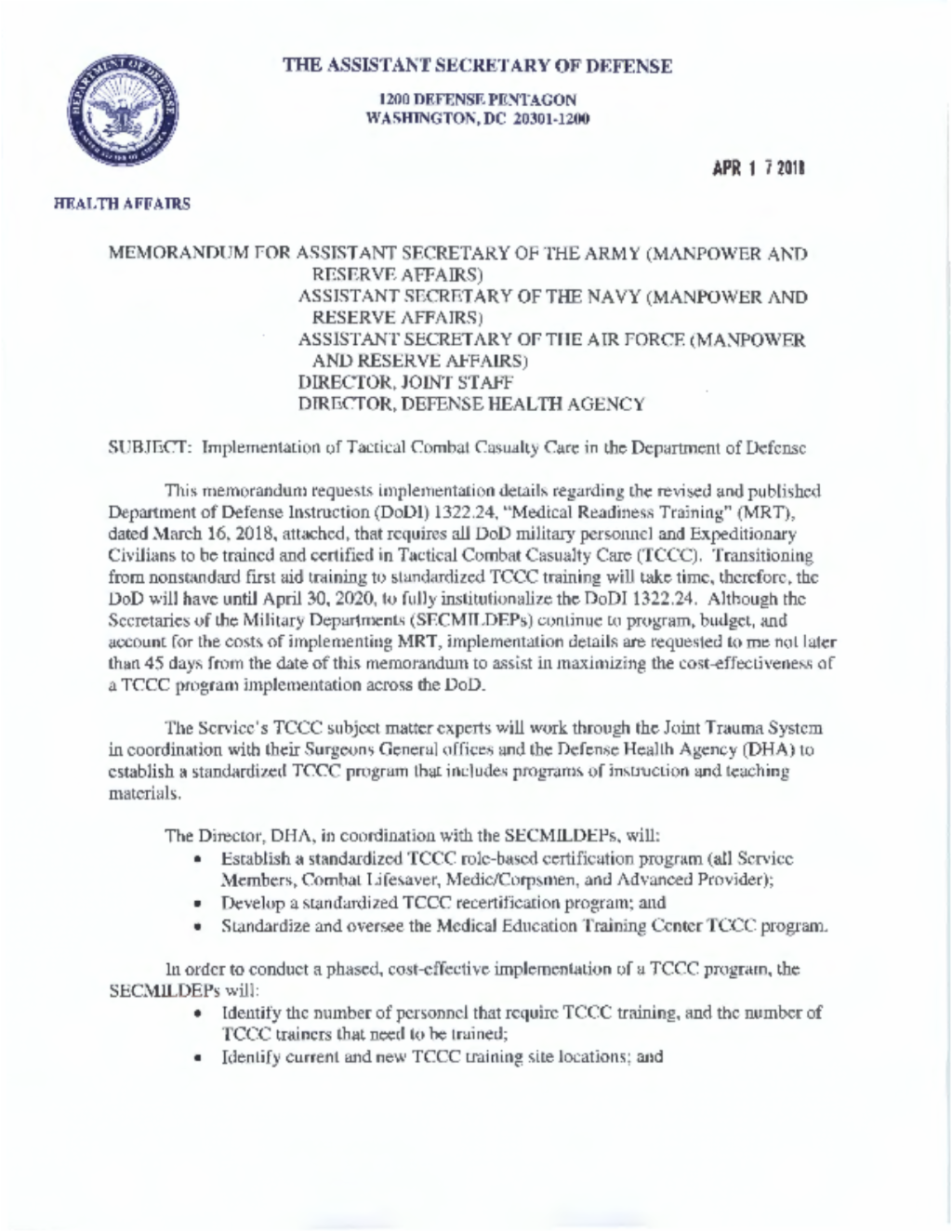 DoD Instruction 1322.24, Medical Readiness Training (MRT)